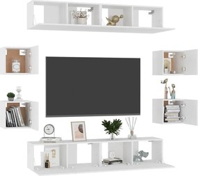 8dílný set TV skříněk bílý dřevotříska 3074459