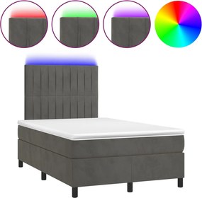 Box spring postel s matrací a LED tmavě šedá 120x200 cm samet 3136234