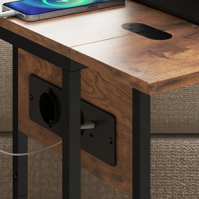 HOMCOM Skládací příruční stolek, nabíjecí stanice s USB porty, kov, 39 x 29 x 57 cm, hnědá