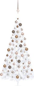 vidaXL Umělý vánoční půl stromek s LED a sadou koulí bílý 180 cm [3077656] Barva: white and rose