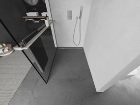 Mexen Kioto+, sprchová zástěna Walk-In s poličkou a věšákem 120 x 200 cm, 8mm čiré sklo černý vzor, ​​broušená ocel profil, 800-120-121-97-70