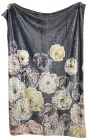 Černý sametový pléd s výraznými květy pivoněk VsnEych – 130x180 cm