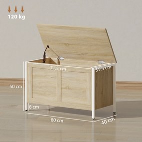 HOMCOM úložný truhla do ložnice 95 L s víkem, úložná lavice s bezpečnostními panty 80x40x50 cm dub