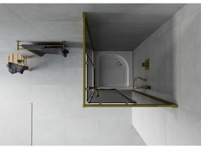 Mexen Rio, čtvercový sprchový kout s posuvnými dveřmi 80 (dveře) x 80 (dveře) x 190 cm, 5mm šedé sklo, zlatý profil + bílá sprchová vanička RIO, 860-080-080-50-40-4510