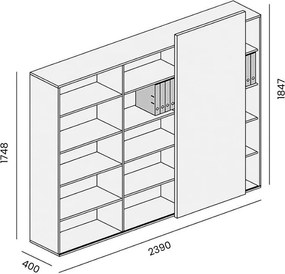 Kancelářský regál s posuvným panelem BLOCK, 2390 x 400 x 1748, grafitová