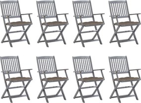 vidaXL Skládací zahradní židle s poduškami 8 ks masivní akácie [3078281] Barva: Šedá
