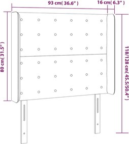 Čelo postele s LED černé 93 x 16 x 118/128 cm samet 3124520