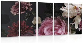 5-dílný obraz kytice květů v detailním záběru - 200x100