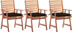 vidaXL Zahradní jídelní židle s poduškami 3 ks masivní akáciové dřevo [3064367] Barva: Černá
