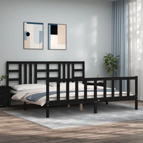 Rám postele s čelem černý 200 x 200 cm masivní dřevo,  3191995