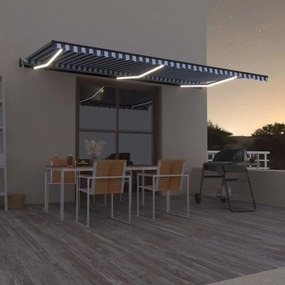 Automatická markýza LED a senzor větru 600 x 300 cm modrobílá 3069171