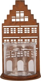 Rezavá dekorace svícen Domek L - 12*12*24 cm