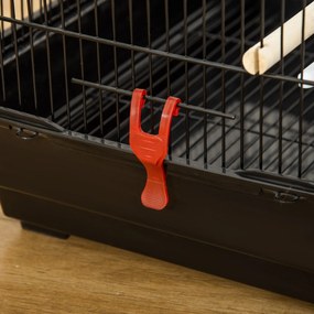 Ptačí klec PawHut s více dveřmi, 4 krmítky, 3 bidly, houpacím zařízením a odnímatelným tácem pro papoušky, kanárky a andulky 46x36x100 cm Černá