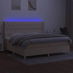 Box spring postel s matrací a LED krémová 200x200 cm textil 3139146