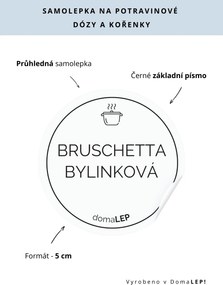 Samolepka na kořenky BRUSCHETTA průhledná 5 cm základní písmo
