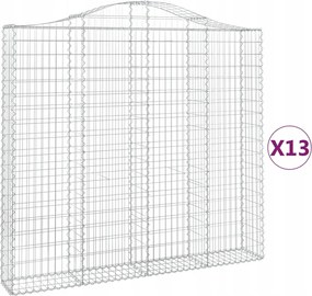 vidaXL Gabionové koše, 13 ks, 200x30x180/200 cm, galvanizované železo