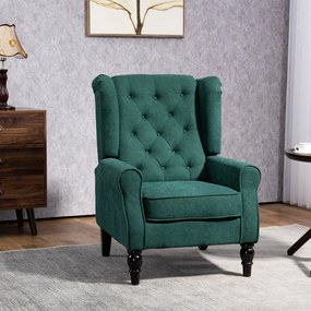 HOMCOM Křeslo do Obývacího Pokoje, Opěrka s Knoflíky a Dřevěné Nohy, Široké Sedadlo, Skvělý Komfort, Klasický Styl, 74 x 86 x 102 cm, Zelené | Aosom
