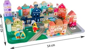 Montessori dřevěné kostky Kruzzel 23519 s podložkou veselé město 115 ks