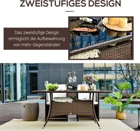 Outsunny jídelní stůl zahradní stůl polyratanový skleněný stůl 150x85x74cm, bezpečnostní sklo hnědočerné, ideální pro zahradu a terasu |