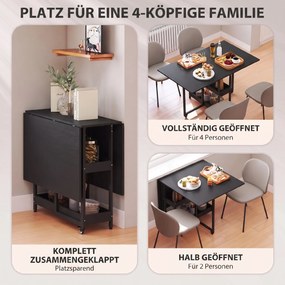 HOMCOM Skládací jídelní stůl v průmyslovém designu, pro až 4 osoby, otevřené police, flexibilní, kov, dřevotříska, černá