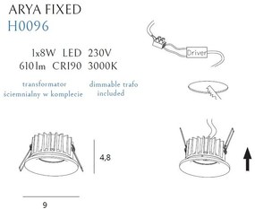 Maxlight H0096 ARYA FIXED Zápustné svítidlo, bílé