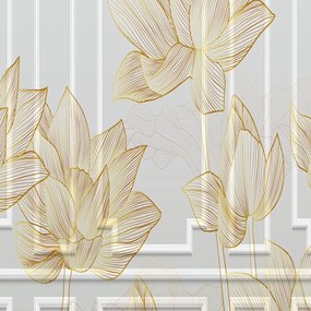 Ozdobný paraván Zlatý lotosový květ - 145x170 cm, čtyřdílný, obustranný paraván 360°