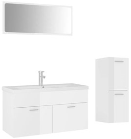 4dílný set koupelnového nábytku - s umyvadlem - 90 cm - dřevotříska | bílý s vysokým leskem