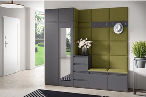 Eka Předsíňová stěna s čalouněnými panely Trinity 33 - Grafit / Khaki zelená 2327