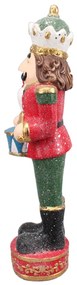 Červeno-zelená vánoční dekorace socha Louskáček s bubínkem - 20*17*65 cm