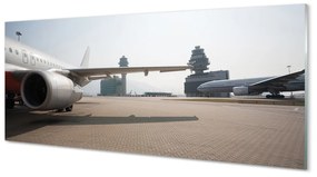 akrylový obraz letištní letadla nebe budovy 120x60 cm