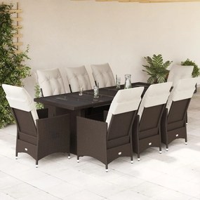 9dílný zahradní bistro set s poduškami hnědý polyratan 3277243