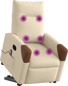 Zvedací masážní polohovací křeslo krémové textil 3324018