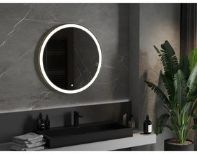 Mexen Esso, kulaté LED podsvícené koupelnové zrcadlo 80 cm, 6000K, topná podložka proti zamlžování, zlatý rám, 9825-080-080-611-50