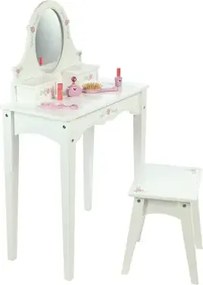 TIDLO Dřevěný kosmetický stolek bílý / se zrcadlem a stoličkou / 2 šup