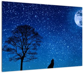 Skleněný obraz vlka vyjícího na měsíc (70x50 cm)