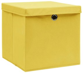 vidaXL Úložné boxy s víky 4 ks žluté 32 x 32 x 32 cm textil