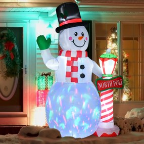 HOMCOM Vánoční dekorace, nafukovací sněhulák, 2,4 m, LED osvětlení, ventilátor, bílá