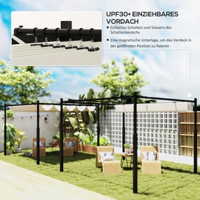 Outsunny pergola cca 3x3m, kovová střecha na terasu, zahradní pavilon s nastavitelnou střechou, volně stojící, UV ochrana 30+, na terasu a zahradu, k…