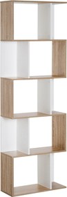 HOMCOM 5-patrová knihovna Dřevěný regál S-tvarovaný Moderní design pro obývací pokoj a kancelář 60x24x184,5 cm Bílá a dřevo | Aosom