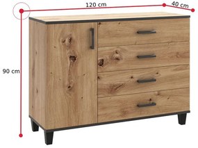 Komoda P2, 120x90x40, dub artisan/černá