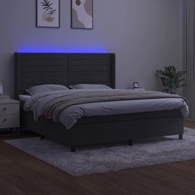 Box spring postel s matrací a LED tmavě šedá 160x200 cm samet 3139632