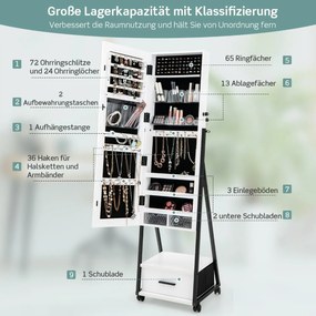 Costway Zrcadlová skříňka na šperky a make-up organizér se zrcadlem po celé