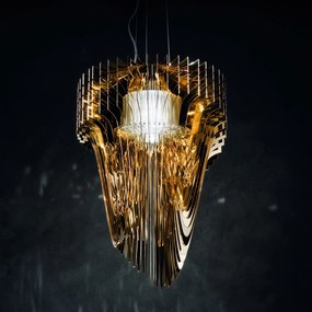 Slamp Aria S gold, závěsný světelný objekt od Zaha Hadid, 2x E27 + 7W LED, délka 75cm