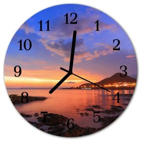 Nástěnné hodiny obrazové na skle - Moře a město