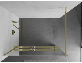 Mexen Kioto+, sprchová zástěna s poličkou a držákem na ručníky 70 x 200 cm, 8mm sklo vzor zrcadlo, zlatý profil, 800-070-121-50-50
