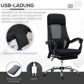 Kancelářská židle Vinsetto s masážní funkcí USB rozhraní včetně podnožky nastavitelné opěradlo do 120 kg Černá 60x57x115-123 cm | Aosom.de