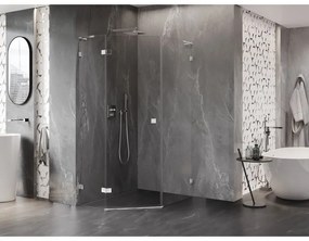 Mexen Lunar, L pětiúhelníkový sprchový kout naklápěcí doleva 80 x 100 cm, 8mm čiré sklo, chromový profil, 831L-080L-100P-01-00-L