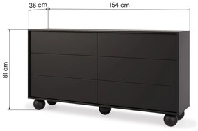 Komoda se 6 zásuvkami FRANCESCO 154 cm černá