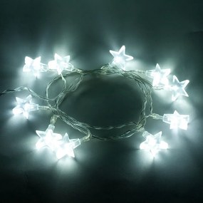 LED světýlka na baterie, hvězdičky, 1,8 m, ledově bílá, čirá barva kabelu, IP20, 2 × AA