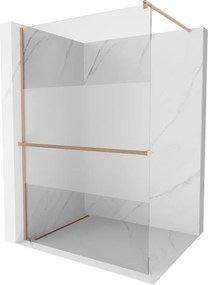 Mexen Kioto+, sprchová zástěna Walk-In s poličkou a věšákem 100 x 200 cm, 8mm čiré sklo-námraza, měděný matný profil, 800-100-121-65-35
